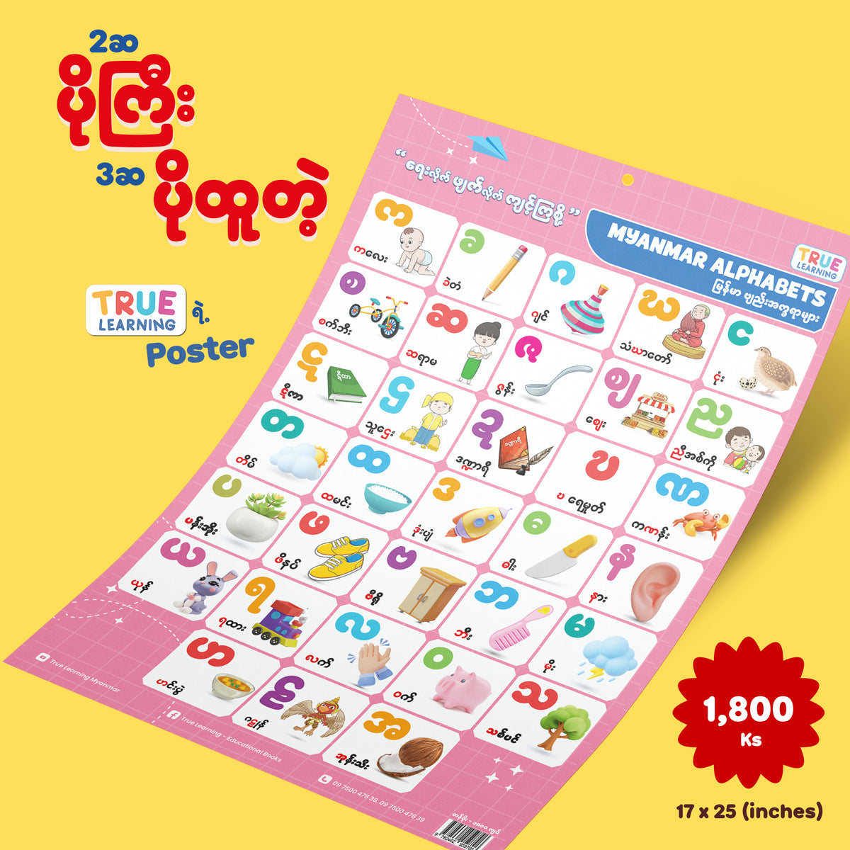 Myanmar Alphabets Poster True Learning Educational Books